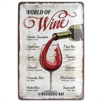 Nostalgic Art Retro Blechschild, 20 x 30 cm, World of Wine - Geschenk-Idee f&uuml;r Wein-Trinker, aus Metall, Vintage Design, Blechschilder Spr&uuml;che