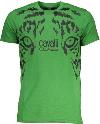 Cavalli Stylisches Gr&uuml;nes Tiger Eye T-Shirt - - Tops - Herren - Gr&uuml;n - L