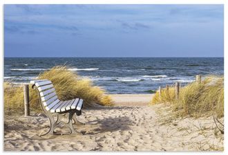 Artland ARTland Wanddeko Wandbild Alu Verbundplatte f&uuml;r Innen & Outdoor Bild 60x40 cm Landschaften K&uuml;ste Strand Idyll Meer Sitzbank Ostsee Graal M&uuml;ritz U4PR