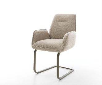DELIFE Freischwinger Zoa-Flex Boucl&eacute; Schlamm Freischwinger flach Effektfinish Titan Taschenfederkern, Esszimmerst&uuml;hle