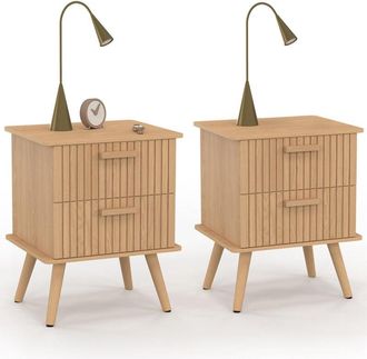 IDMarket Idmarket - Lot de 2 tables de chevet juliette 2 tiroirs lattes tasseau bois coloris ch&ecirc;ne