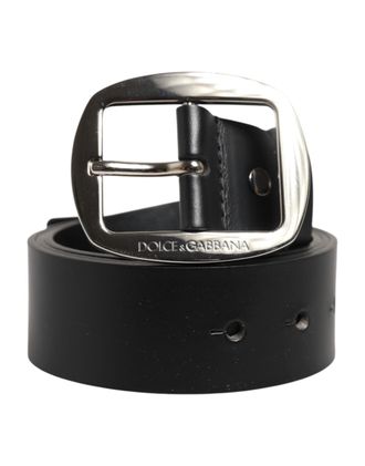 Dolce & Gabbana Mens Black Leather Classic Metal Buckle Belt Calf