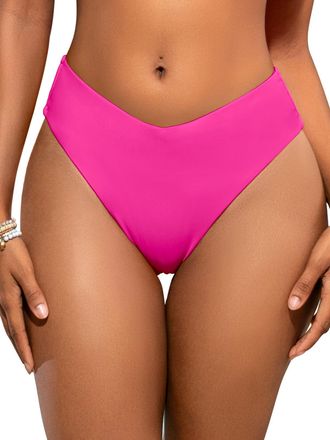 SHEKINI High Waist Bikinihose V-Schnitt Badehose Damen Bikini Hose Damen Bauchweg(M, Rosa)