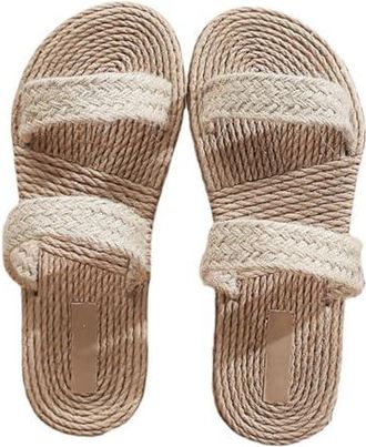 Hemobllo Sandales De Plage En Paille Simulée Plates Pour Femmes Légères Confortables Usage Extérieur Plage Et Ville Taille 40 Beige