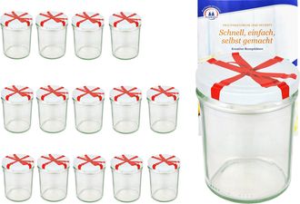 MamboCat 15er Set Sturzglas 435 ml to 82 weißer Deckel mit Schleifendekor incl. Diamant Gelierzauber Rezeptheft