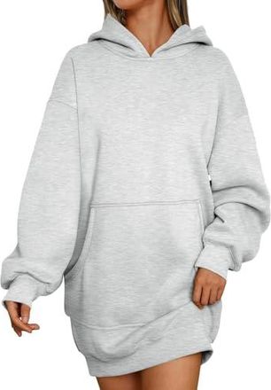 Generic Sweat &agrave; capuche long pour femme - Robe avec poches - D&eacute;contract&eacute;e - Manches longues - V&ecirc;tements dautomne, gris, L