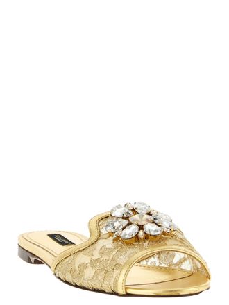 Dolce & Gabbana Womens Gold Polyamide Slides Shoe