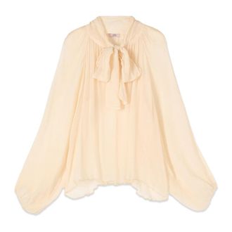 Oltre Lang&auml;rmelige Bluse mit Schleife - - Blouses & Shirts - Damen - Wei&szlig; - M