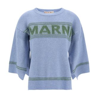 Marni Blauer Woll-Logo-Pullover - - Knitwear - Damen - Blau - 2XS