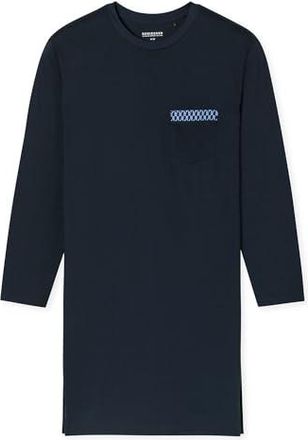 Schiesser Chemise de nuit confortable pour homme - Manches longues - Col en V - Coton, Chemise de nuit d&eacute;contract&eacute;e Essentials bleue, 64