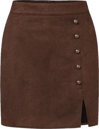 Feoya Femme Mini Jupe Asymétrique en Faux Suède Elastiquée Taille Haute Elegante