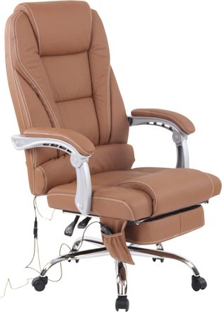 Clp Bürostuhl Pacific Echtleder I Massage-Funktion I Höhenverstellbar I Fußablage, Farbe:Hellbraun