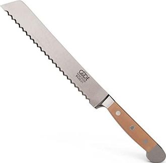 Gude Solingen - Brotmesser Für Links und Rechtshänder geschmiedet, 21 cm, Birnenholz, ALPHA BIRNE, Doppelkropf, Handmade Germany