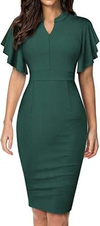 Generic Robe amincissante 2026 pour femme, col en V, manches feuilles, sac court et mince, jupe crayon, Vert, M