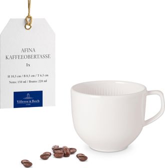 Villeroy & Boch Afina Kaffeetasse Weiß, Spülmaschinenfest, Mikrowellensicher, Becher, Tasse, Kaffeebecher, Heißgetränkebecher Modern, Premium Porzellan