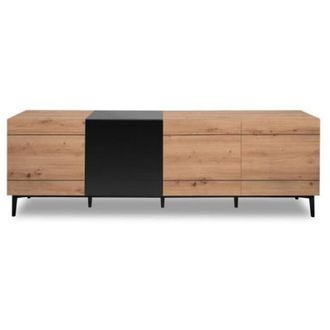 Les Tendances Buffet Bas - Decor chene et noir - 4 portes - NOLA - L 200 x P 42 x H 65 cm
