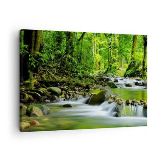 Arttor Bilder auf Leinwand Stream Wald Natur Leinwandbild mit Rahmen 70x50cm Wandbilder Dekoration Wohnzimmer Schlafzimmer K&uuml;che Deko Klein Wanddeko Bild Wan
