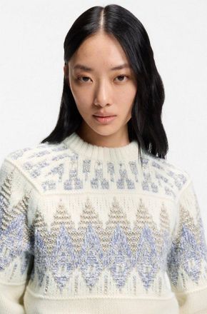 HUGO BOSS Strickpullover Farombo Premium Damenmode mit Jacquardmuster, Woll-Anteil, Rundhalsform