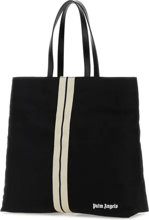 Palm Angels Canvas with Striped Ribbon Tote Bag - Black