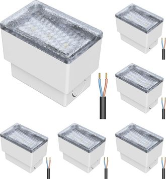 LEDs Com 6 Stück LED Pflasterstein Bodeneinbauleuchte CUS für außen, IP67, eckig, 8 x 5cm, kaltweiß