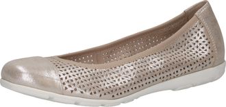 Caprice Damen Ballerinas aus Leder mit Lochmuster, Beige (Taupe Metallic), 37 EU