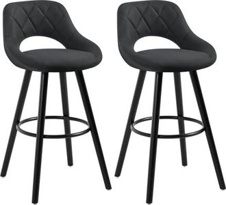 Woltu Tabouret Bar, Lot de 2, Chaise Haute Bar, Tabouret Haut avec Dossier et Repose-Pieds, Cadre en Bois, Siège en Tissu Scientifique, Anthracite, BH291an-