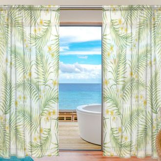 Alaza Durchsichtiger Voile-Vorhang, Motiv: tropische Pflanzen, Bl&auml;tter, Blumen, Polyester-Material f&uuml;r Schlafzimmer, Dekoration, Zuhause, T&uuml;rdekoration, K&uuml;c