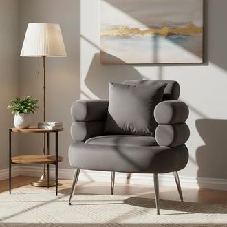 Dmora Sessel Jurua Grau, Armlehnen, Tragkraft 150 kg