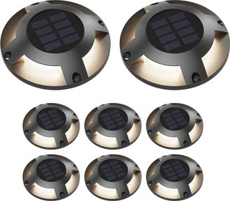 LEDs Com 8 Stück LED Solar-Bodenleuchte BUNSO für außen, IP65, Kunststoff, rund, 120 mm Ø, warmweiß