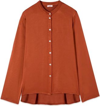 Oltre Femme, Blouses et Chemises, Orange, Taille: 42 FR Blouse en Satin Viscose