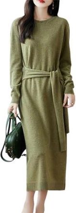 Generic Robe en laine &agrave; ceinture pour femme - Jupe en tricot droit &agrave; col rond, 26, S