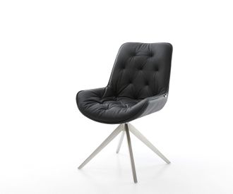 DELIFE Drehstuhl Taimi-Flex Echt-Leder Schwarz Kreuzgestell breit Edelstahl 360&deg; drehbar Wippfunktion, Esszimmerst&uuml;hle