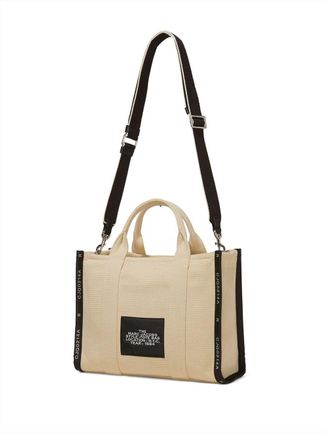 Marc Jacobs Womens Handbag Small Tote Beige Ecoleather Cotton Handbags Hand Bags