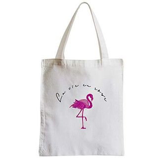 Fabulous Grand Sac Shopping Plage Etudiant Flamant Rose la Vie en Rose Dessin Texte Noir