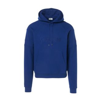 Saint Laurent Baumwoll-Hoodie mit Logo-Stickerei - - Sweatshirts & Hoodies - Herren - Blau - M