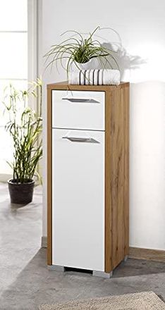 Schildmeyer Bella Midischrank 150644, Eiche Landhaus Dekor/weiß Glanz, 34,5/33 / 97 cm
