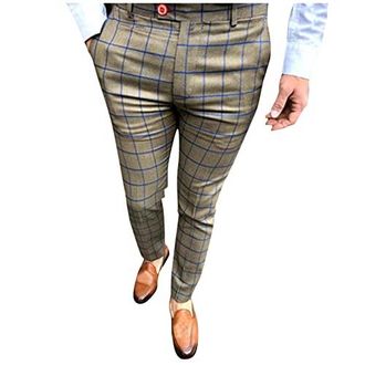 Generic Pantalon &agrave; carreaux pour homme, skinny - Pantalon de costume pour homme - Coupe ajust&eacute;e - Pantalon d&eacute;t&eacute; respirant - Pantalon de loisirs tendance - Con
