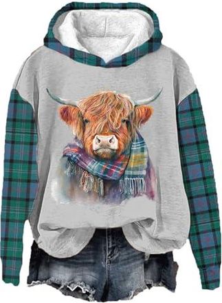 Keephen Femmes Mignon Highland Vache 3D Imprimé Hoodies À Manches Longues Drôle Graphique Imprimé Pull Pull Sweatshirts Tops