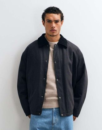 Asos karierte Harrington-Jacke mit Kontrastkragen-Schwarz
