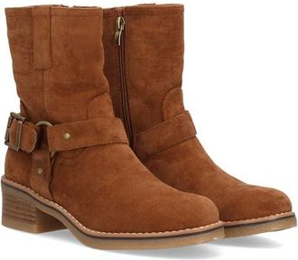 Shoes & Blues Bottine &agrave; talon pour femme au design d&eacute;contract&eacute; avec touches motards gr&acirc;ce &agrave; une boucle d&eacute;corative sur le c&ocirc;t&eacute;. Talon bas confortable, fermeture &agrave; gl