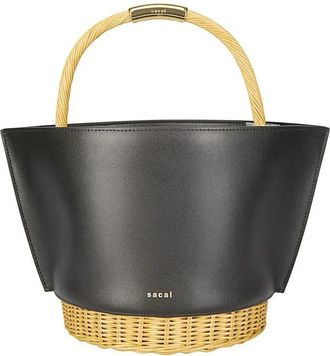 sacai Beuteltaschen - Medium Basket With Leather Base And Woven Rattan S - Gr. unisize - in Grau - f&uuml;r Damen