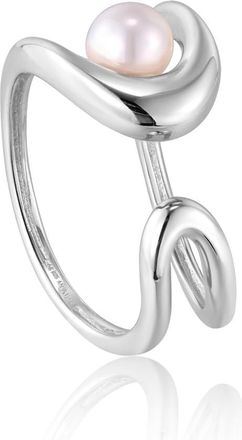 Ania Haie offener Damen Ring PEARL POWER aus 925 Sterling Silber, besetzt mit einer S&uuml;&szlig;wasserperle, verstellbare EUR Gr&ouml;&szlig;e 50-58, inkl. Geschenkverpackung