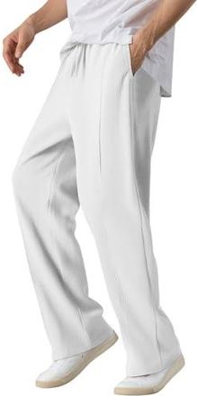 Generic Pantalon de jogging en lin d&eacute;contract&eacute; pour homme, confortable, respirant, l&eacute;ger, coupe d&eacute;contract&eacute;e, couleur unie, pantalon d&eacute;t&eacute; avec poches pour les