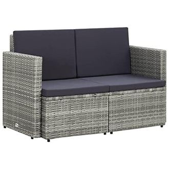 vidaXL Canapé de Jardin à 2 Places avec Coussins Sofa de Patio Canapé de Terrasse Sofa dExtérieur Arrière-Cour Gris Résine Tressée