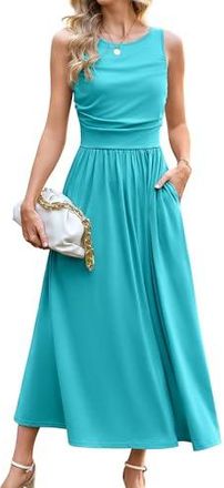 Grace Karin Robes dété 2025 pour femmes, col rond, robes funéraires noires, robe dété longue décontractée trapèze avec poches, bleu clair, XL