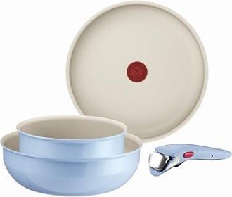 T-fal Ingenio Serenity, Batterie de cuisine 4pi&egrave;ces, Rev&ecirc;tement antiadh&eacute;sif, Poign&eacute;e amovible s&eacute;curis&eacute;e, Design empilable, L8274S04