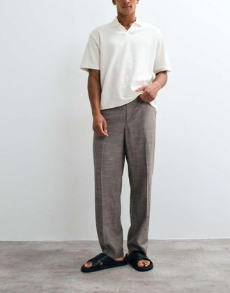 Mango Pantalon fusel&eacute; en lin m&eacute;lang&eacute; avec ceinture - Taupe-Neutre