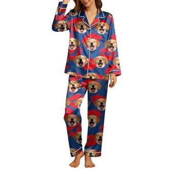Generic Pyjama doux et &eacute;l&eacute;gant : pyjama confortable &agrave; manches longues avec imprim&eacute; unique, parfait pour la Saint-Valentin ou pour un usage quotidien., Marine,