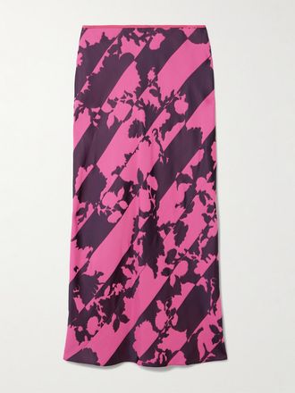Dries Van Noten Jupe Midi En Satin &Agrave; Imprim&eacute; Fleuri - Rose