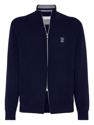 Brunello Cucinelli cardigan zippé à logo brodé - Bleu